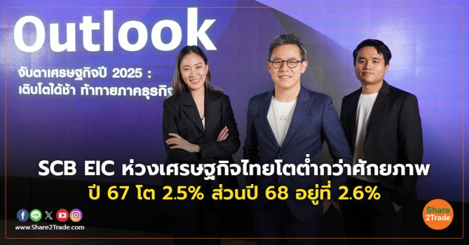 SCB EIC ห่วงเศรษฐกิจไทยโตต่ำกว่าศักยภาพ ปี 67 โต 2.5% ส่วนปี 68 อยู่ที่ 2.6% | Share2Trade